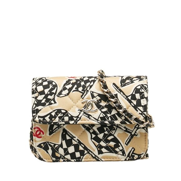 CHANEL | Bags | Chanel Checkered Flag Earend Chain Shoulder Bag Beige ...